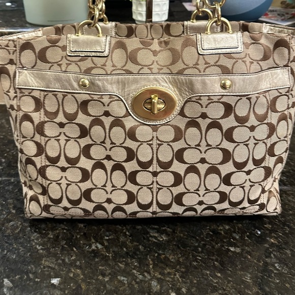 Coach | Bags | Coach Tan And Gold Large Tote Bag Satchel | Poshmark